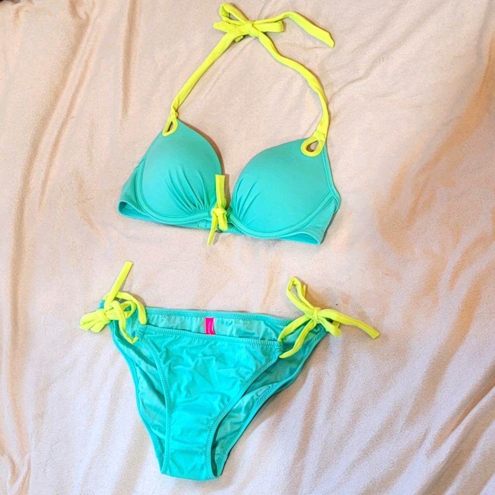 Victoria Secret Bombshell Bikini Set Swimsuit Neon An… - Gem